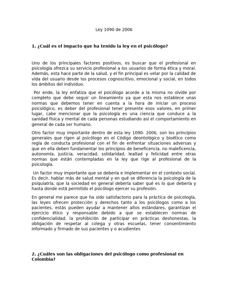 Ley 1090 de 2006-expo | PDF | Sicología | Psicólogo
