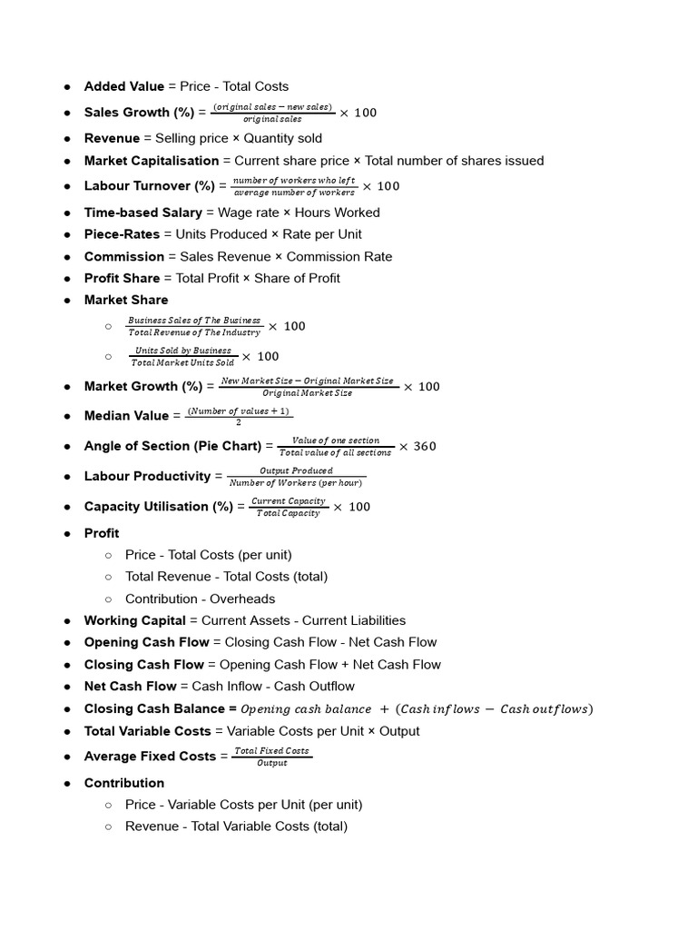 A-Level Sales Volume Formulas | PDF | Revenue | Financial Economics