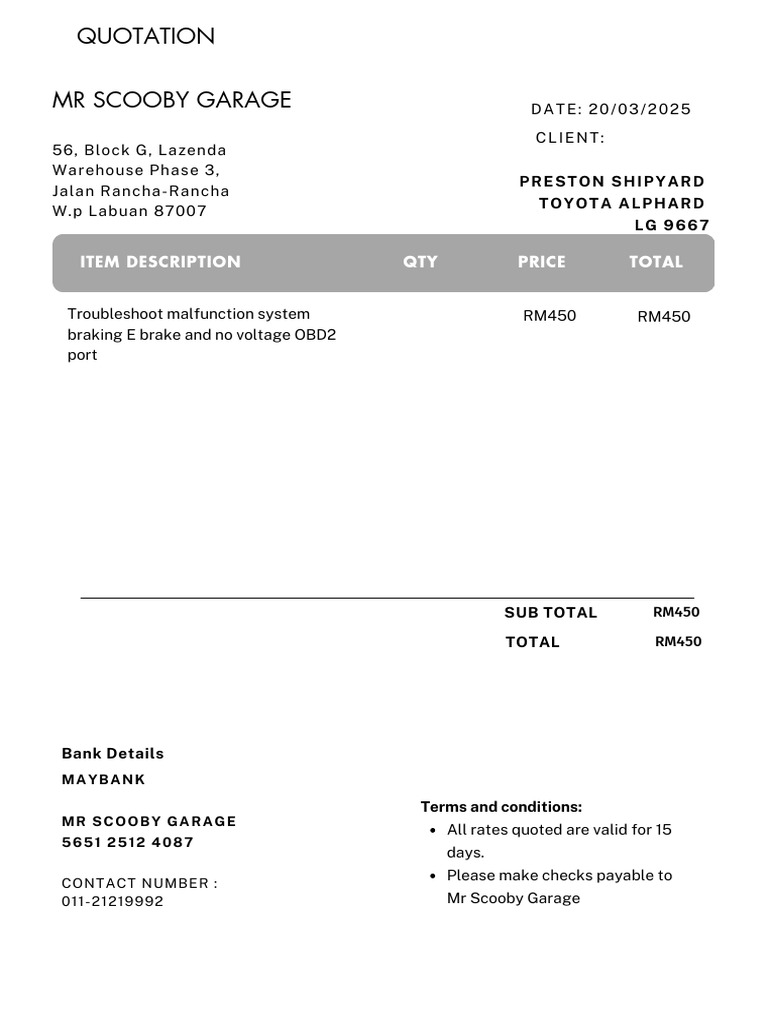 Quotation Toyota Alphrd | PDF