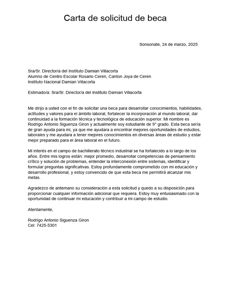 Carta para Solicitud de Beca | PDF