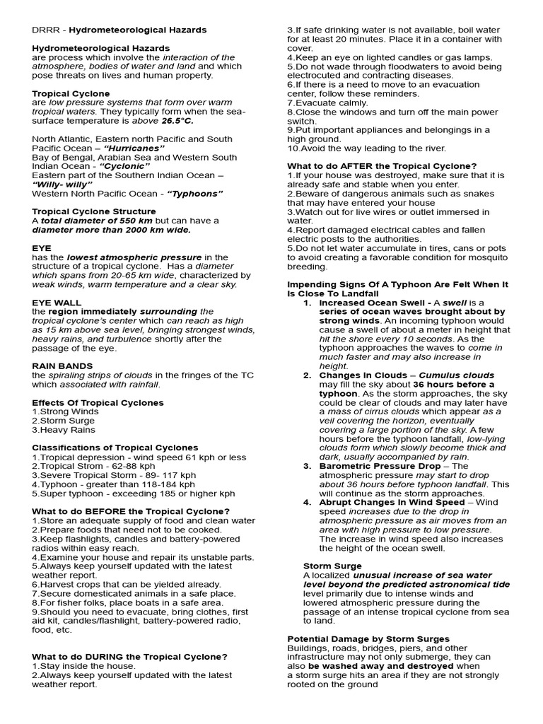 Drr-Hydrometeor Hazard Reviewer | PDF | Tropical Cyclones | Flood