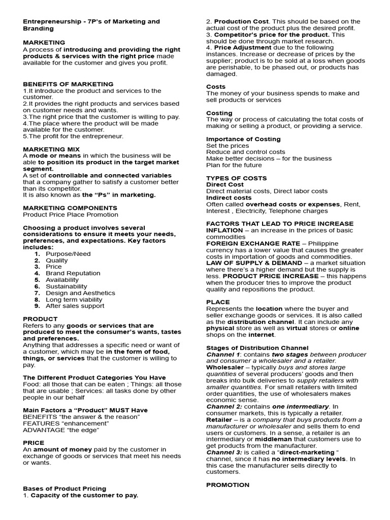 ENTREP REVIEWER 7Ps&BrandName | PDF | Marketing | Brand