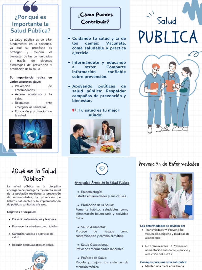 Folleto Tríptico Salud y Bienestar Ilustrativo Azul y Blanco | PDF ...