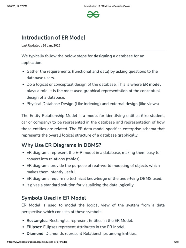 Introduction of ER Model - GeeksforGeeks | PDF