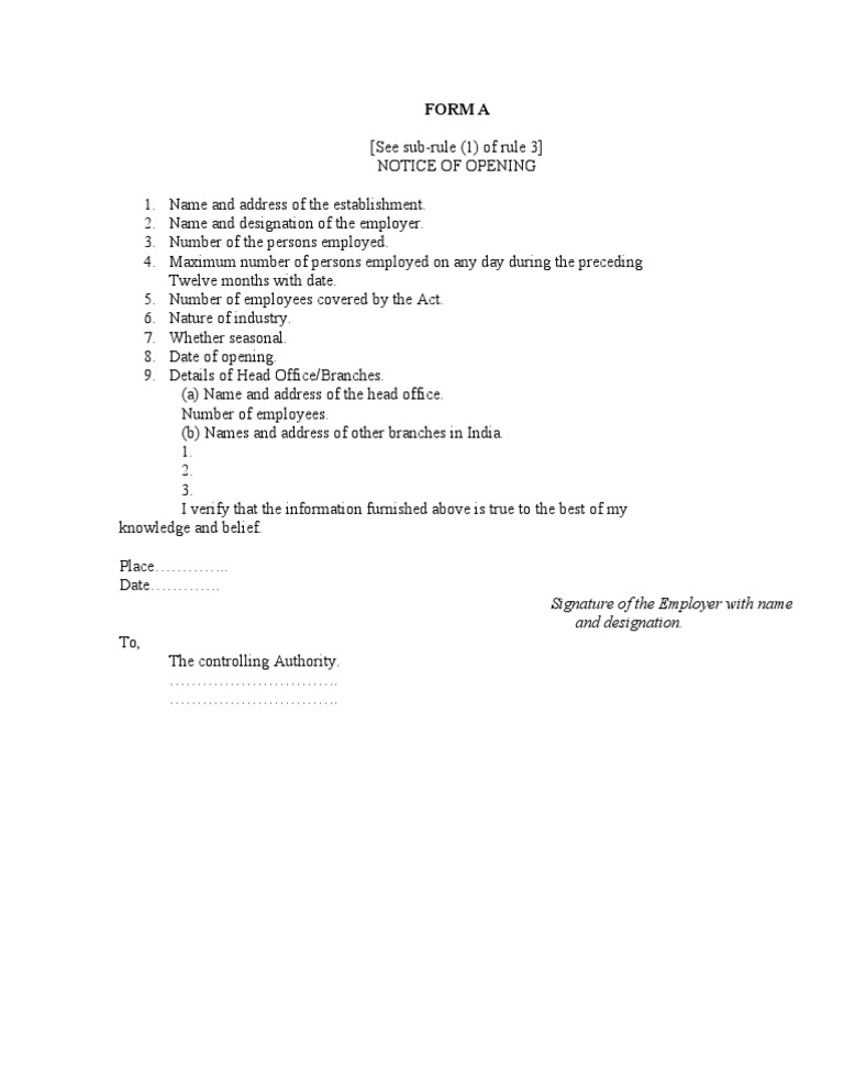 Gratuity Act Opening Notice Form A | PDF