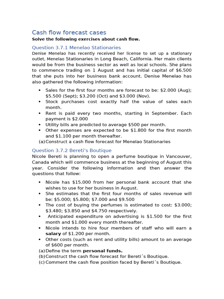 Cash Flow Forecast Case Studies | PDF | Expense | Banks