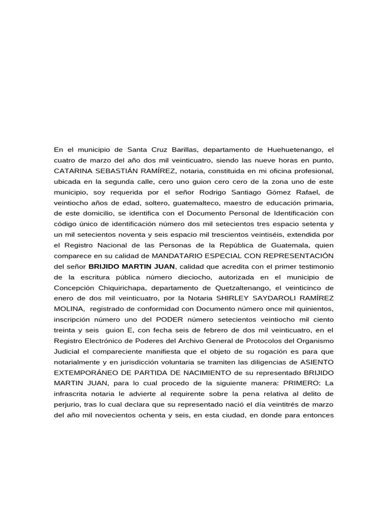 Asiento Extemporáneo de Partida de Nacimiento | PDF | Guatemala