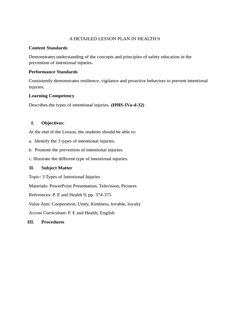 Lesson Plan on Intentional Injuries | PDF | Sexual Abuse