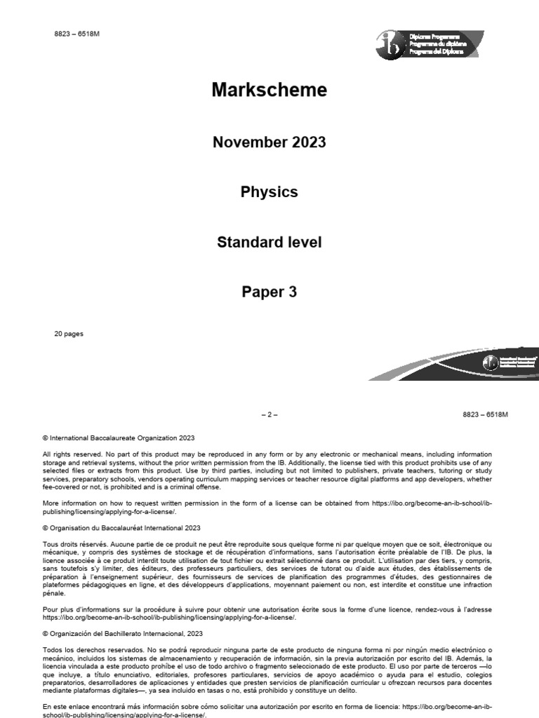 Physics Paper 3 TZ2 SL Markscheme | PDF | Stars | Universe