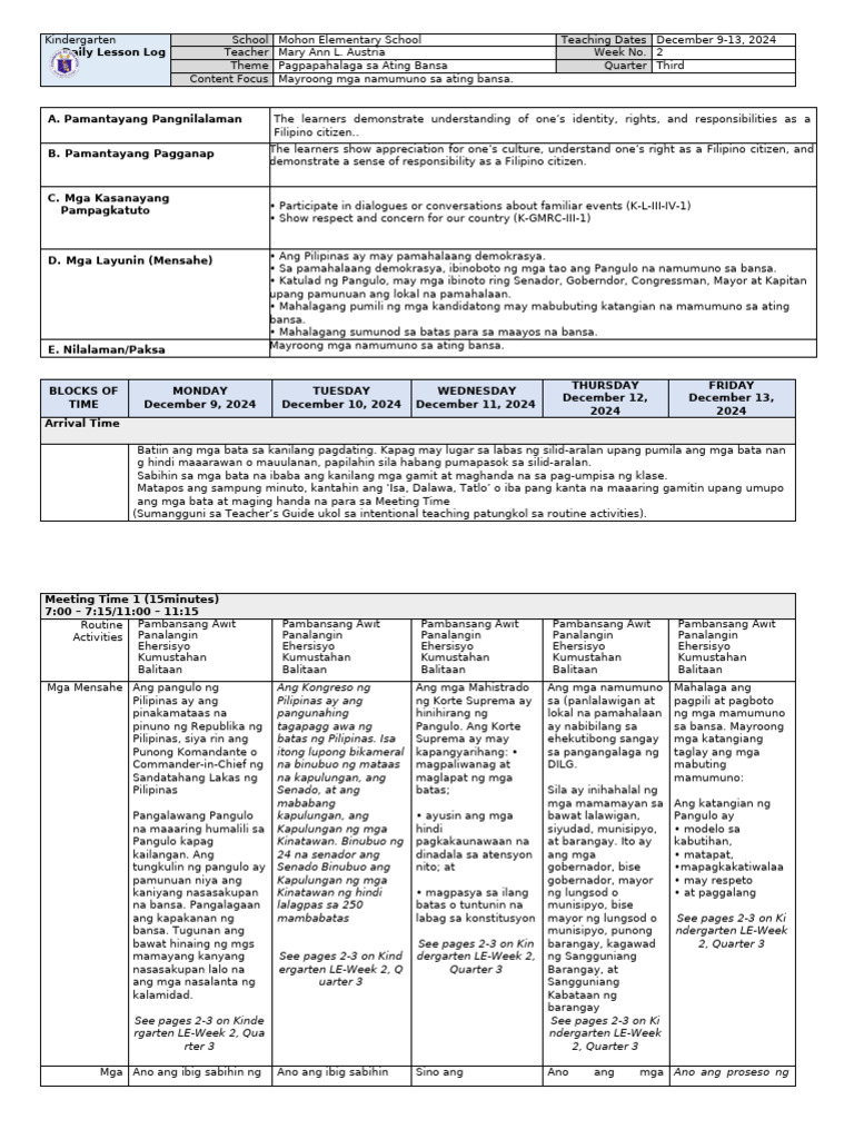 MATATAG-DLL-Q3-Week-2 | PDF