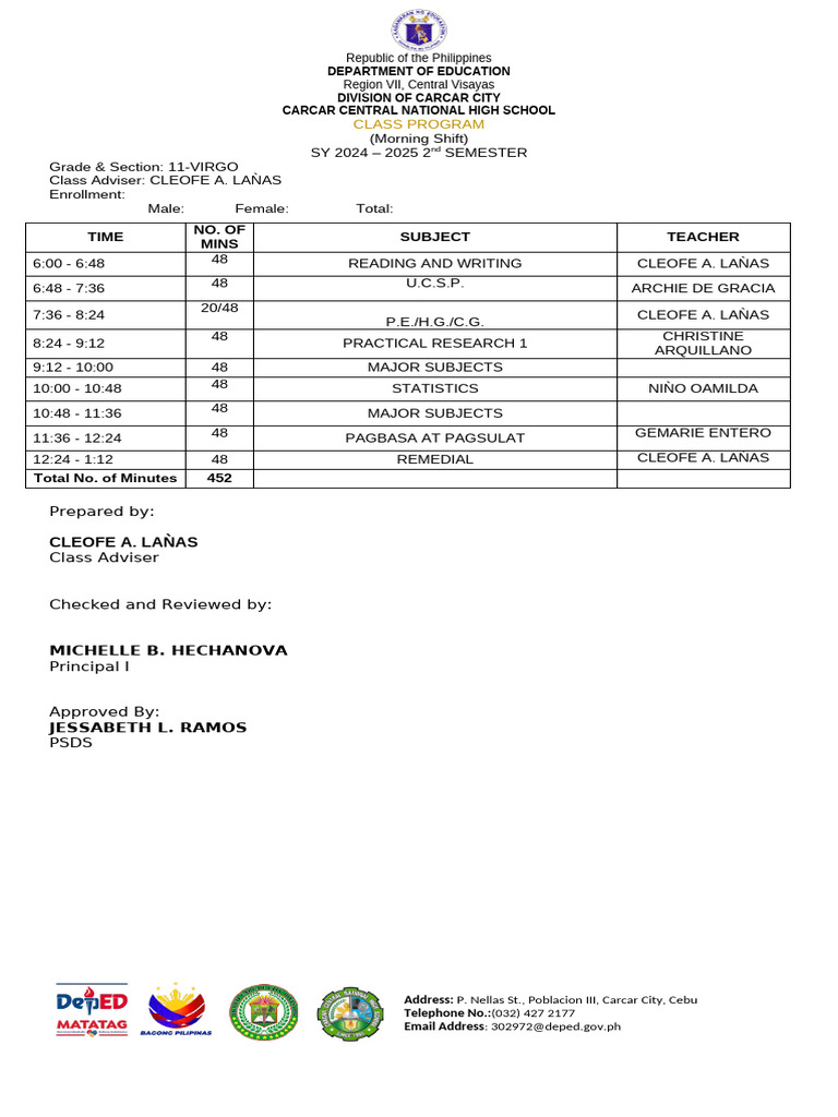 Class Program Template | PDF