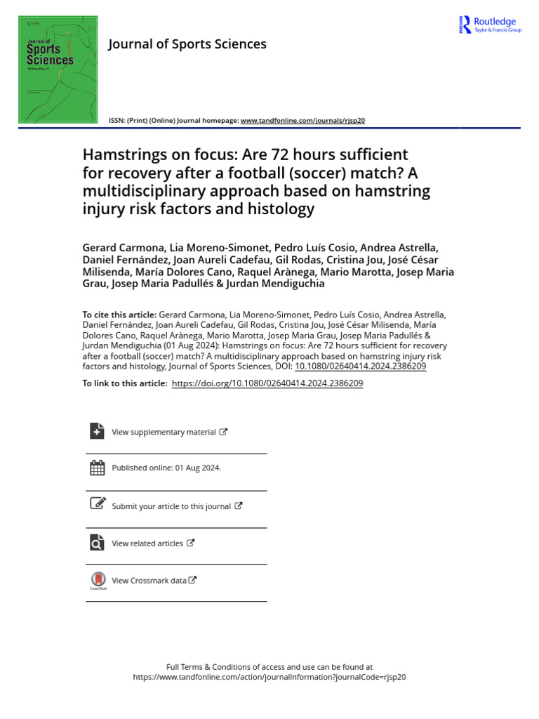 Hamstrings On Focus Are 72 Hours Sufficient For Recovery After A ...
