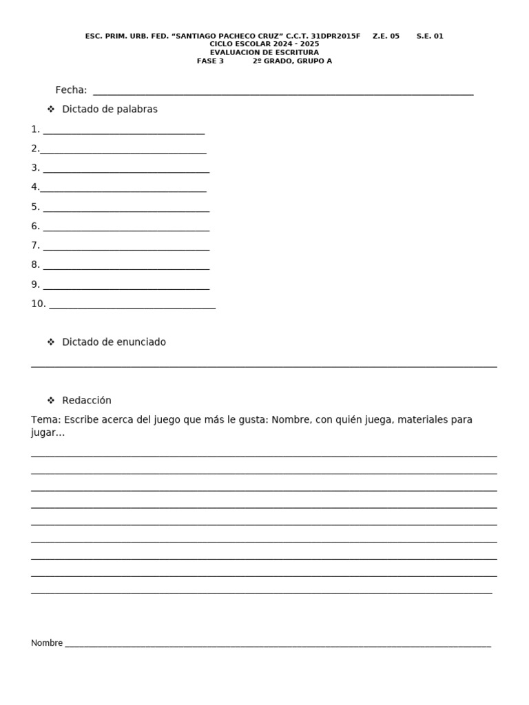 Evaluación de Lectoescritura 2º Grado | PDF