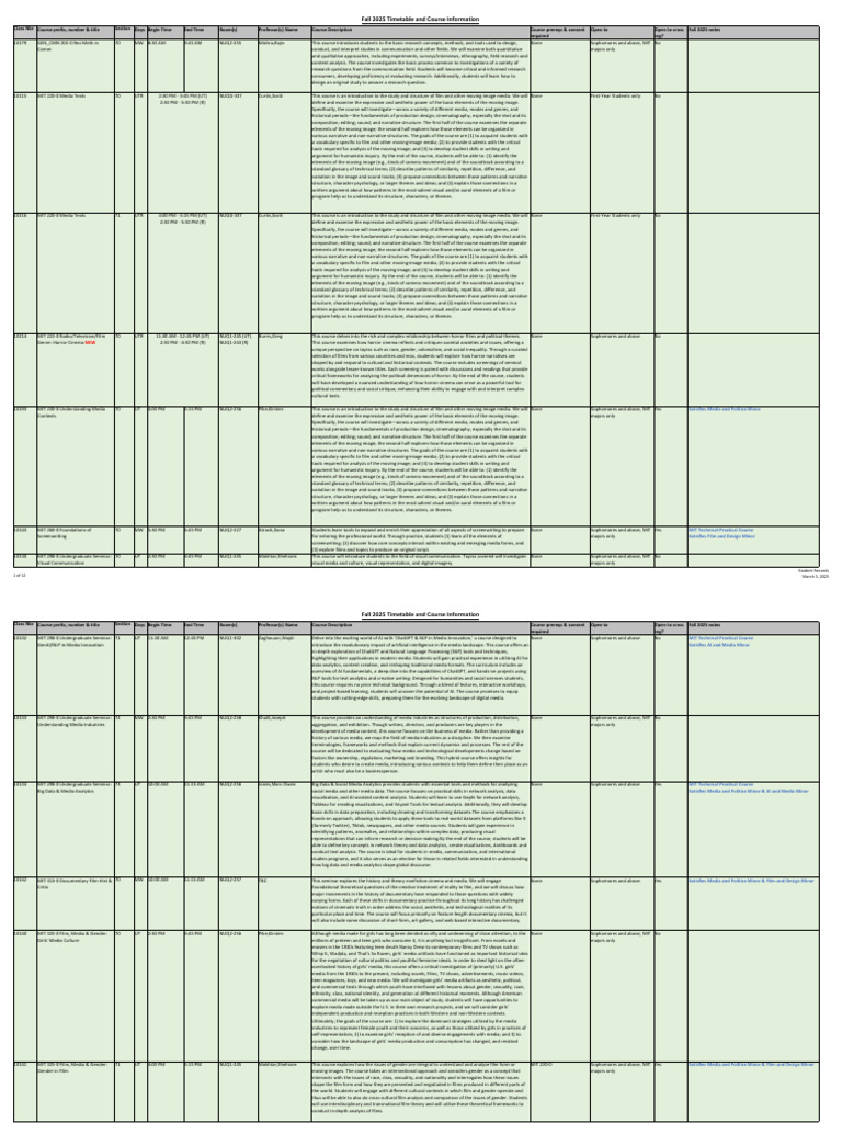 Fall 2025 Timetable and Course Descriptions - March 3, 20251 | PDF ...