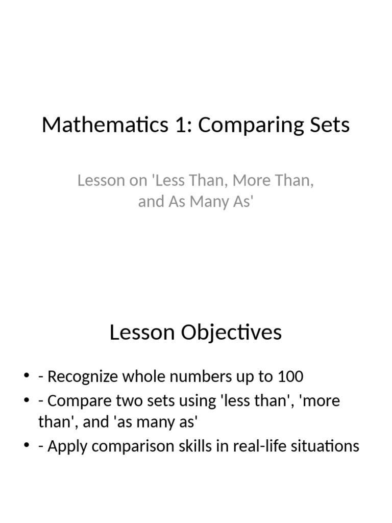 Comparing Sets in Kindergarten Math | PDF