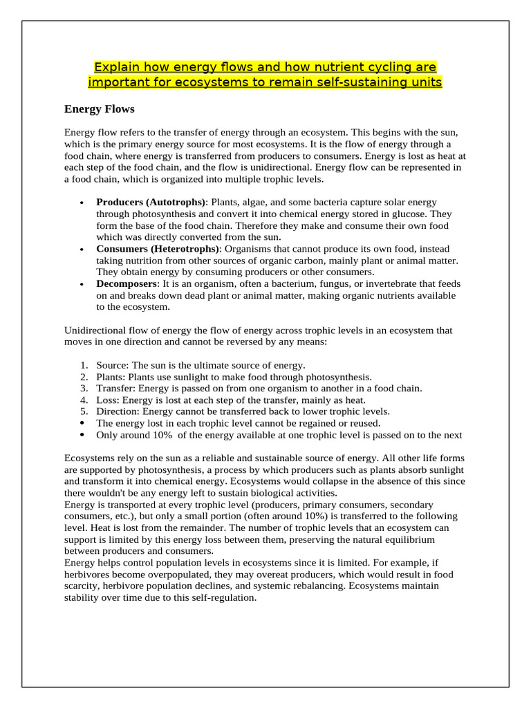 Energy Flow and Nutrient Cycling in Ecosystems | PDF | Ecosystem ...