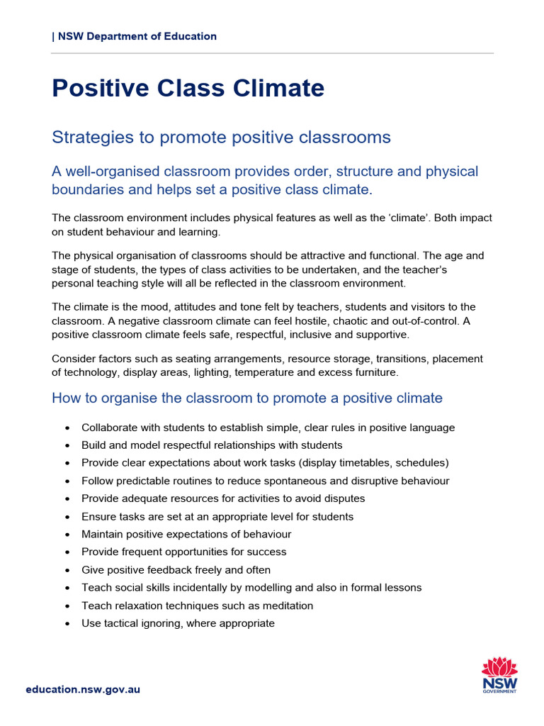 Positive Class Climate Fact Sheet | PDF