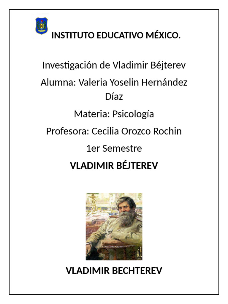 Vladimir Béjterev: Pionero en Psicología | PDF | Ciencias del ...