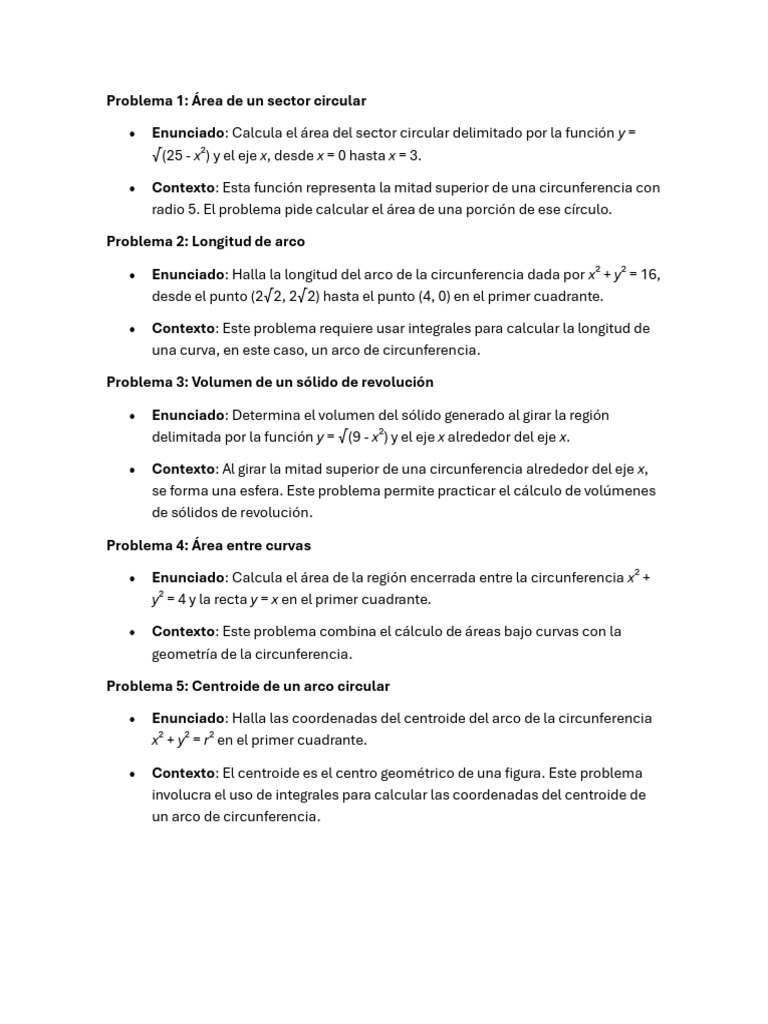 Problemas Integrales - Circuferencias | PDF