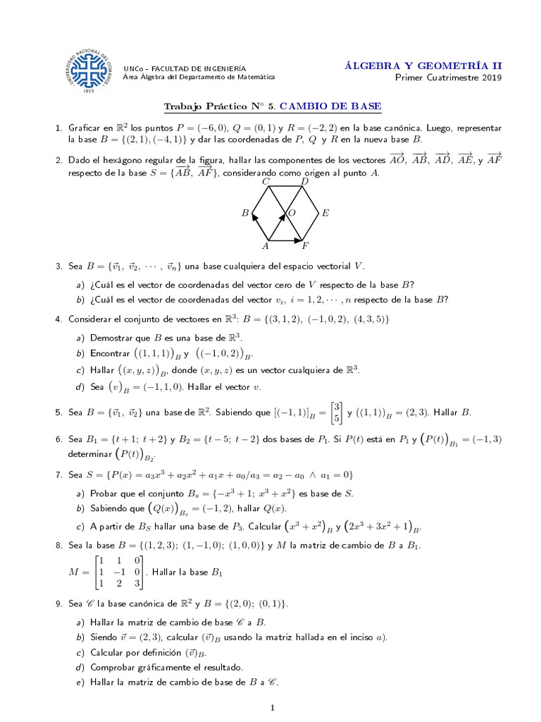 Tp5 Cambio de Base | PDF | Base (álgebra lineal) | Vector Euclidiano