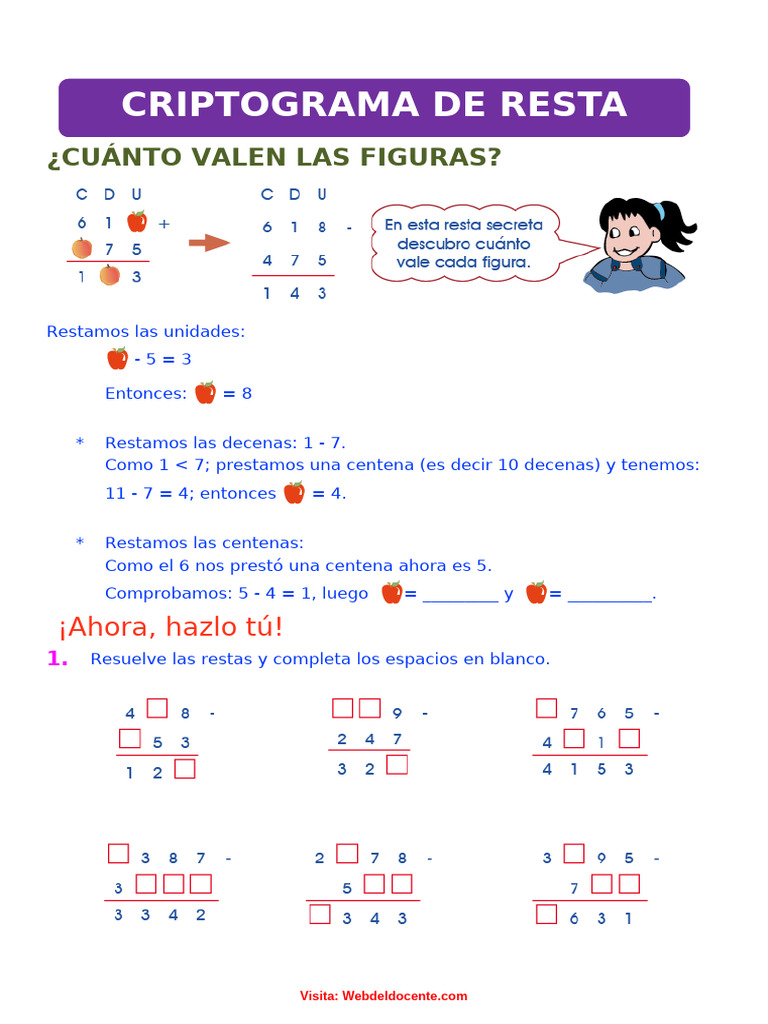 Criptograma de Resta para Cuarto Grado de Primaria | PDF
