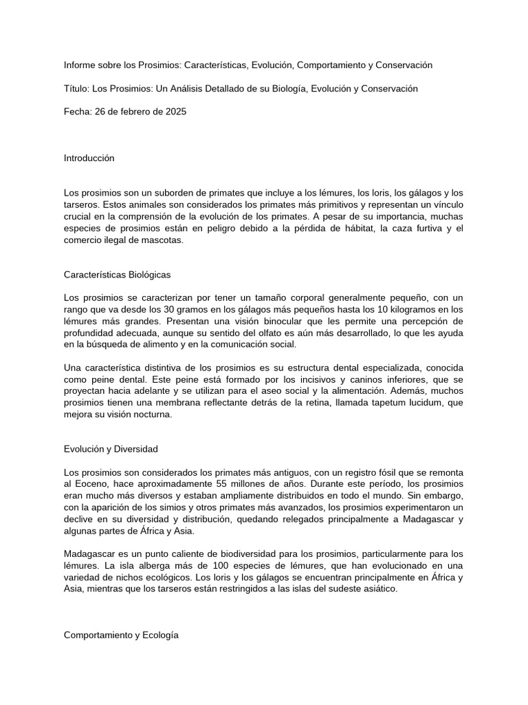 Prosimios: Evolución y Conservación | PDF | Zoología