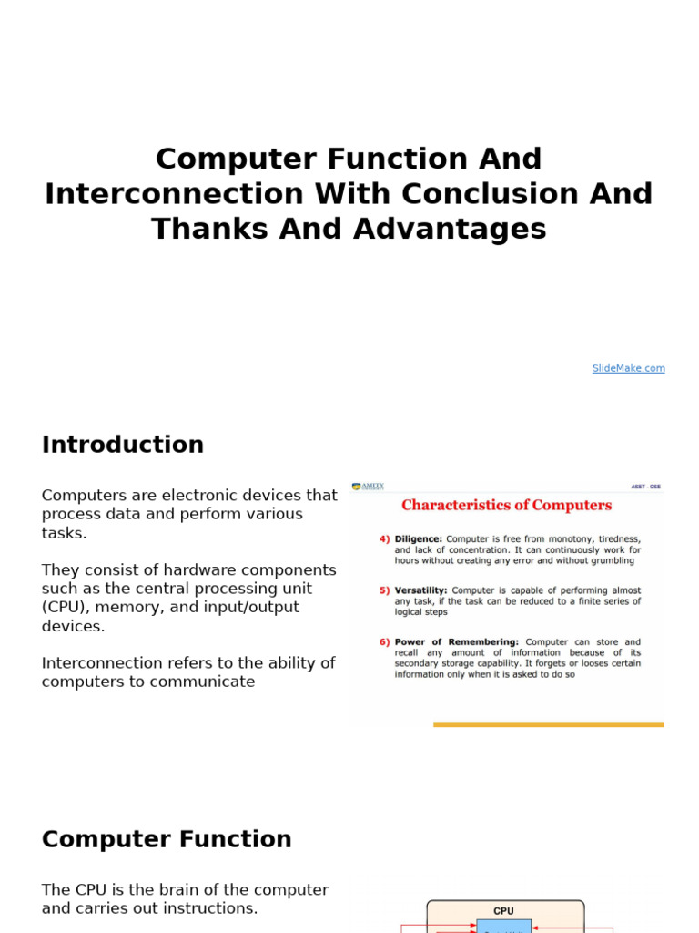 Computer Function and Interconnection With Conclusion and Thanks and | PDF