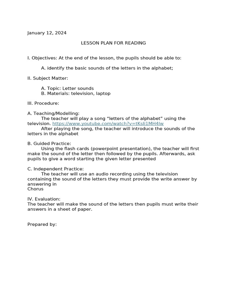 Reading Lesson Plan | PDF