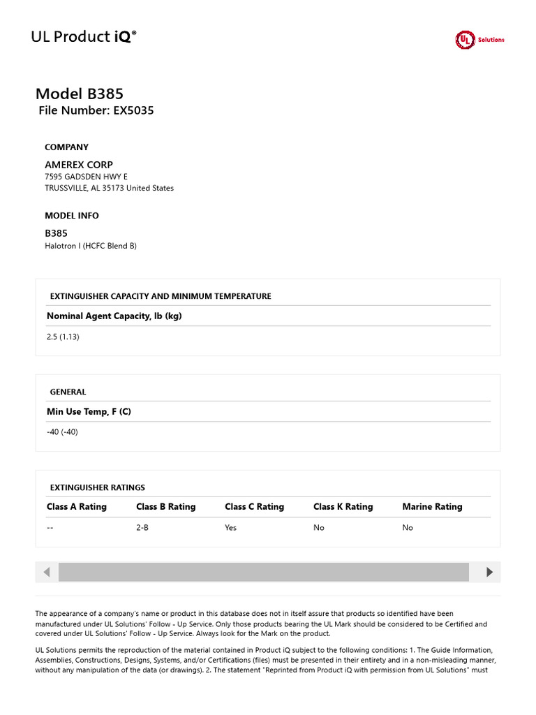 1-Amerex Modelo B385-2.5 Libras Halotron - Certificacion UL | PDF