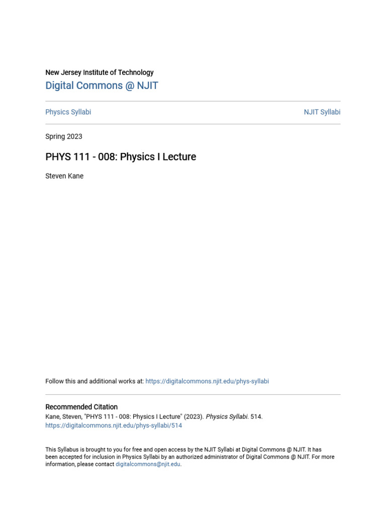 PHYS 111 - 008 - Physics I Lecture | PDF | Force | Acceleration