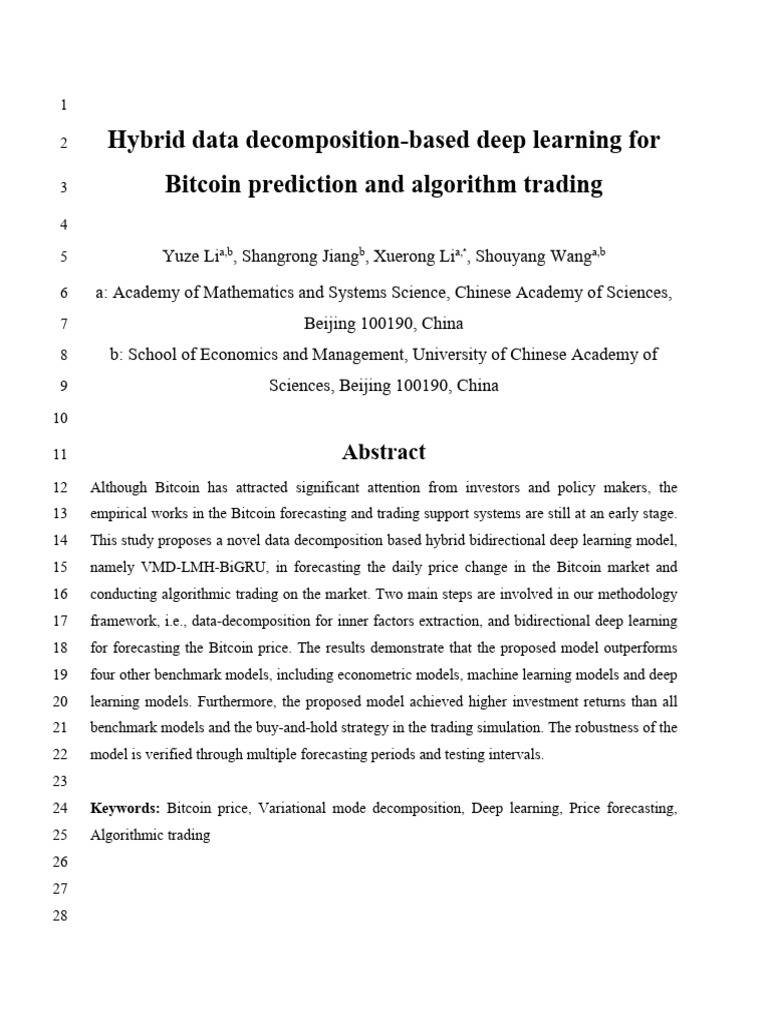 Hybrid Data Decomposition-Based Deep Learning For Bitcoin Prediction and Algorithm Trading | PDF ...