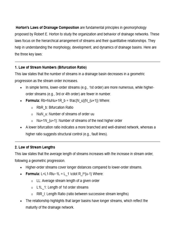 Horton Law of Drainage Composition | PDF | Geomorphology | Stream