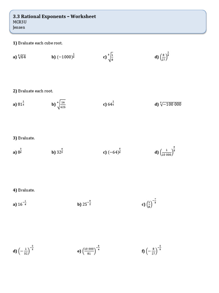 W4 Rational Exponents Worksheet With ANS | PDF | Geometry | Euclidean ...
