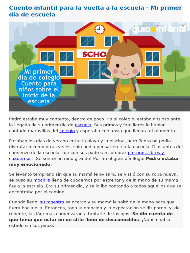 Cuento Mi Primer Dia De Clases Pdf