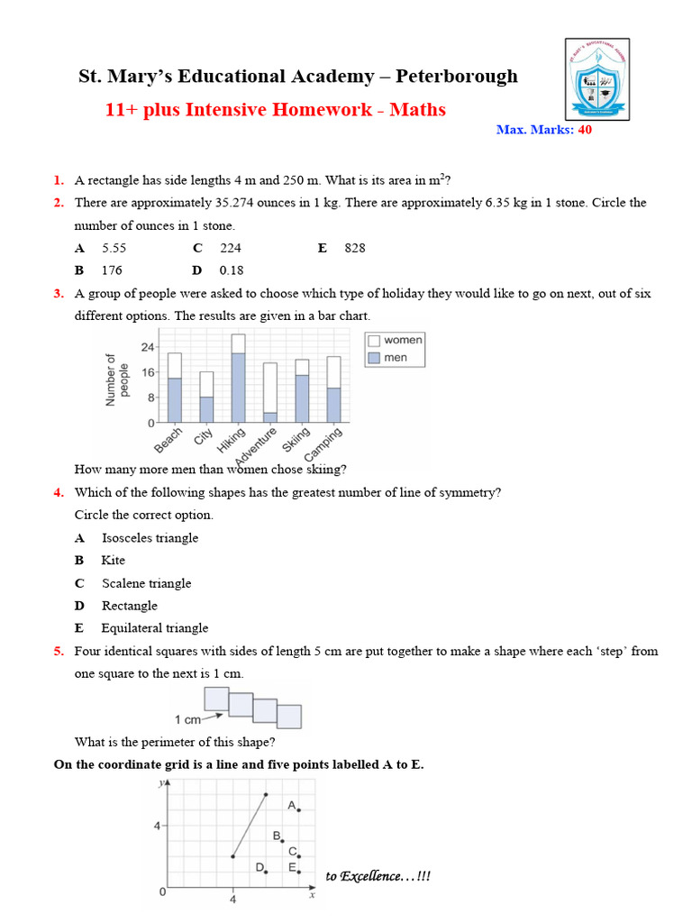 11+ Maths Homework Practice Questions | PDF | Area | Shape