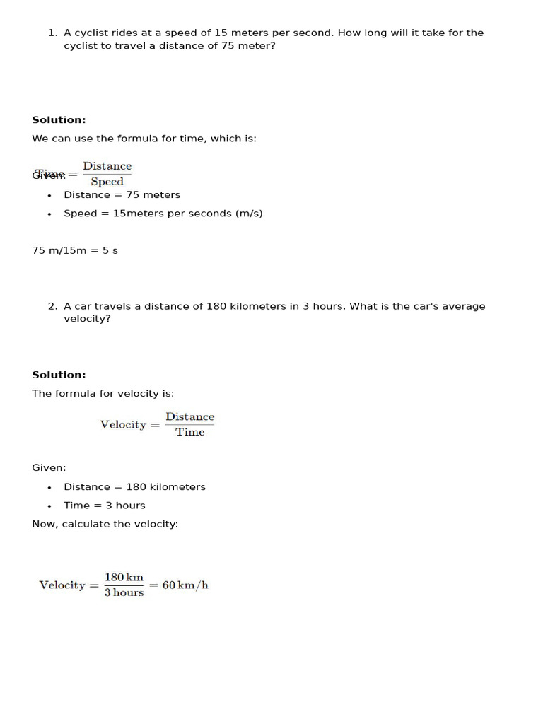 grade 7 quiz- velocity and distance | PDF