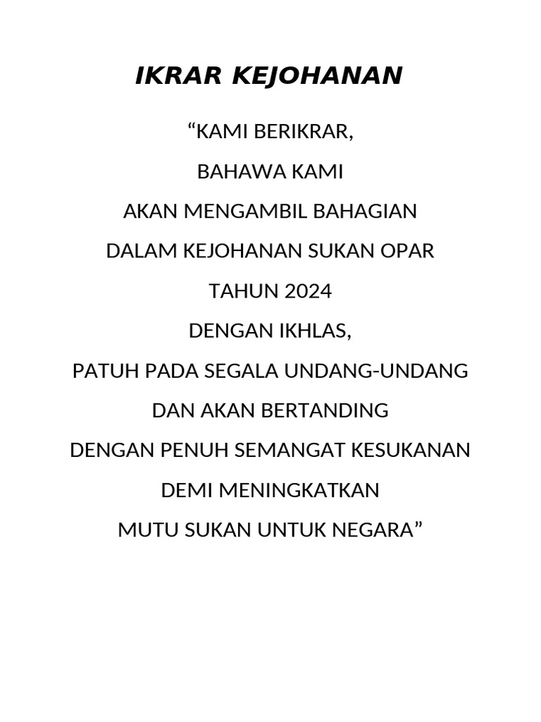 Ikrar Kejohanan | PDF