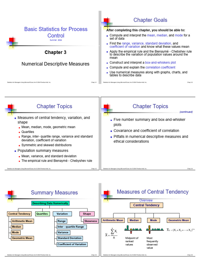HOUT - CH3 Numerical Descriptive Measures S2024 | PDF | Mean | Quartile