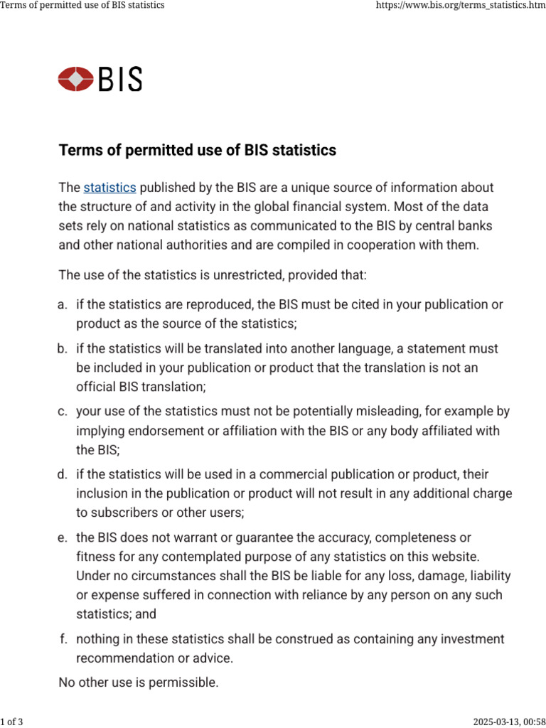 Terms of Permitted Use of BIS Statistics | PDF | Computing