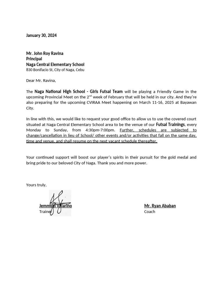 Training Venue Request Letter | PDF