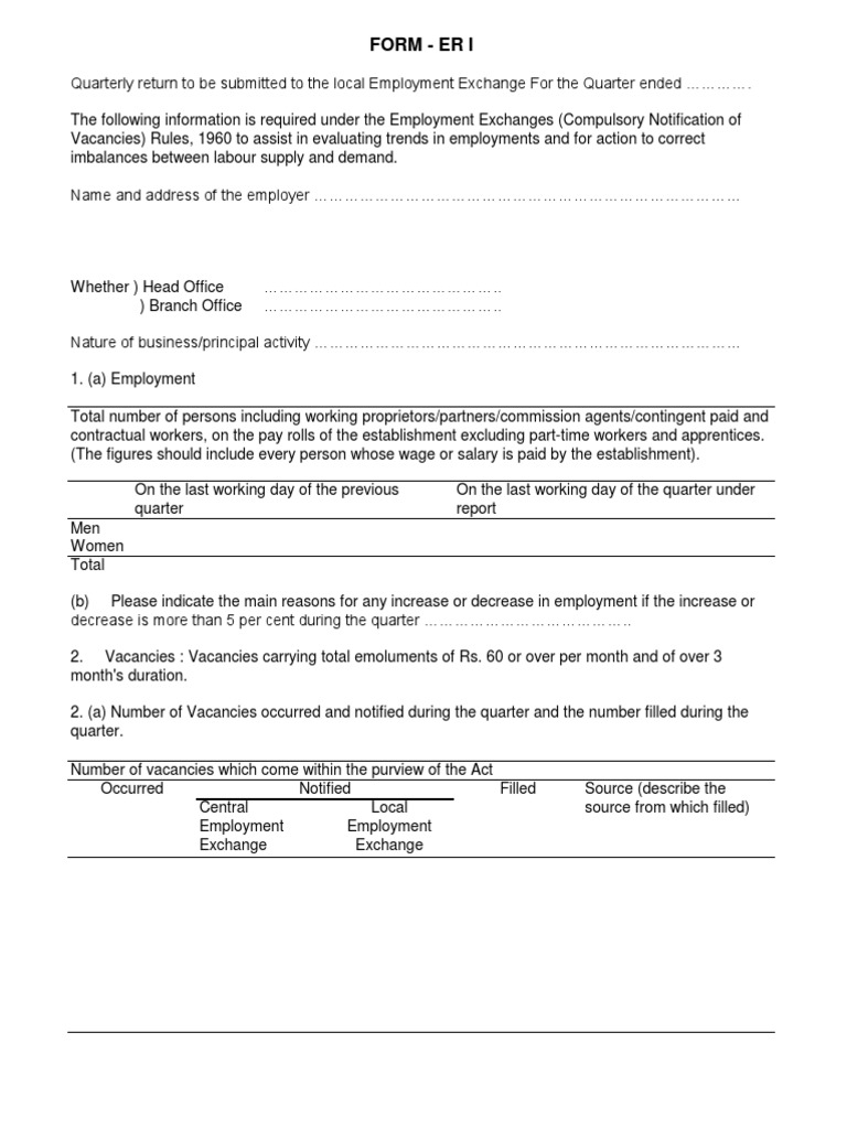 ER-1 Quarterly Return | PDF