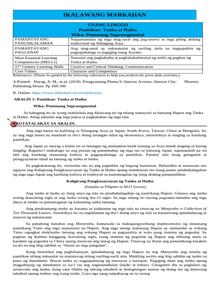 Haiku at Tanka Modules Week 1week 2 - 085732 | PDF