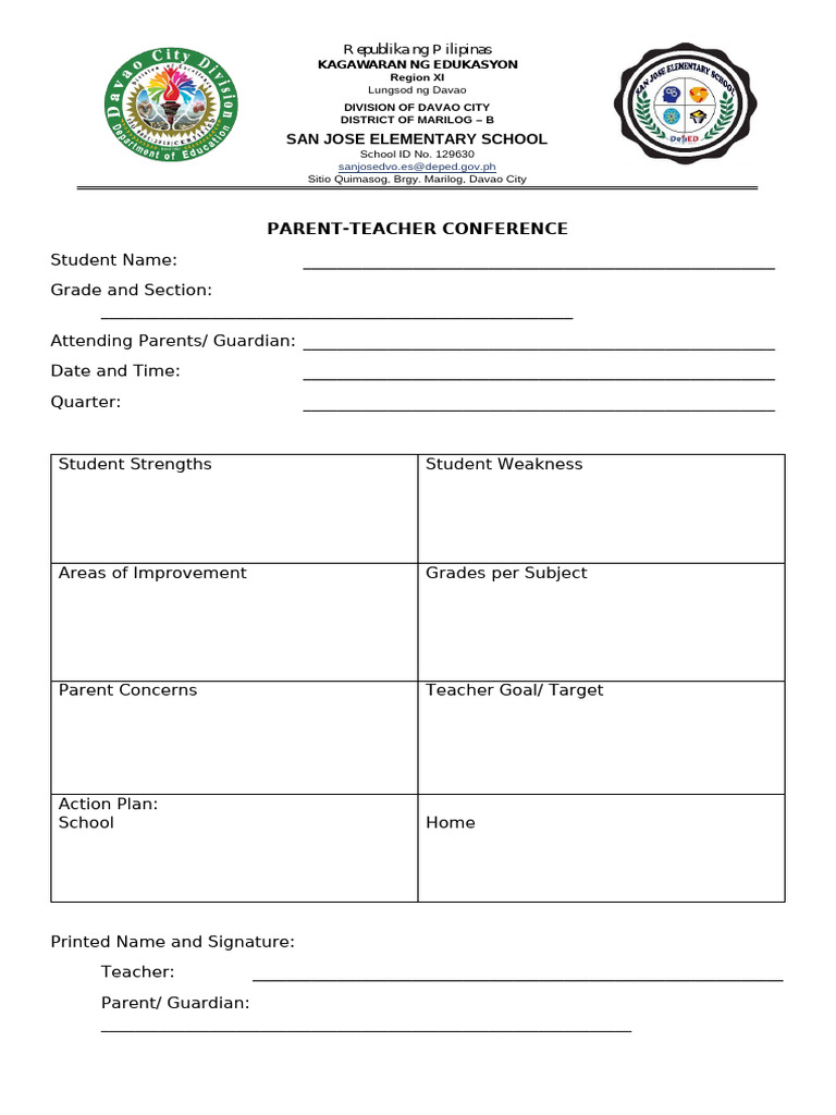 PARENT-TEACHER CONFERENCE FORM | PDF