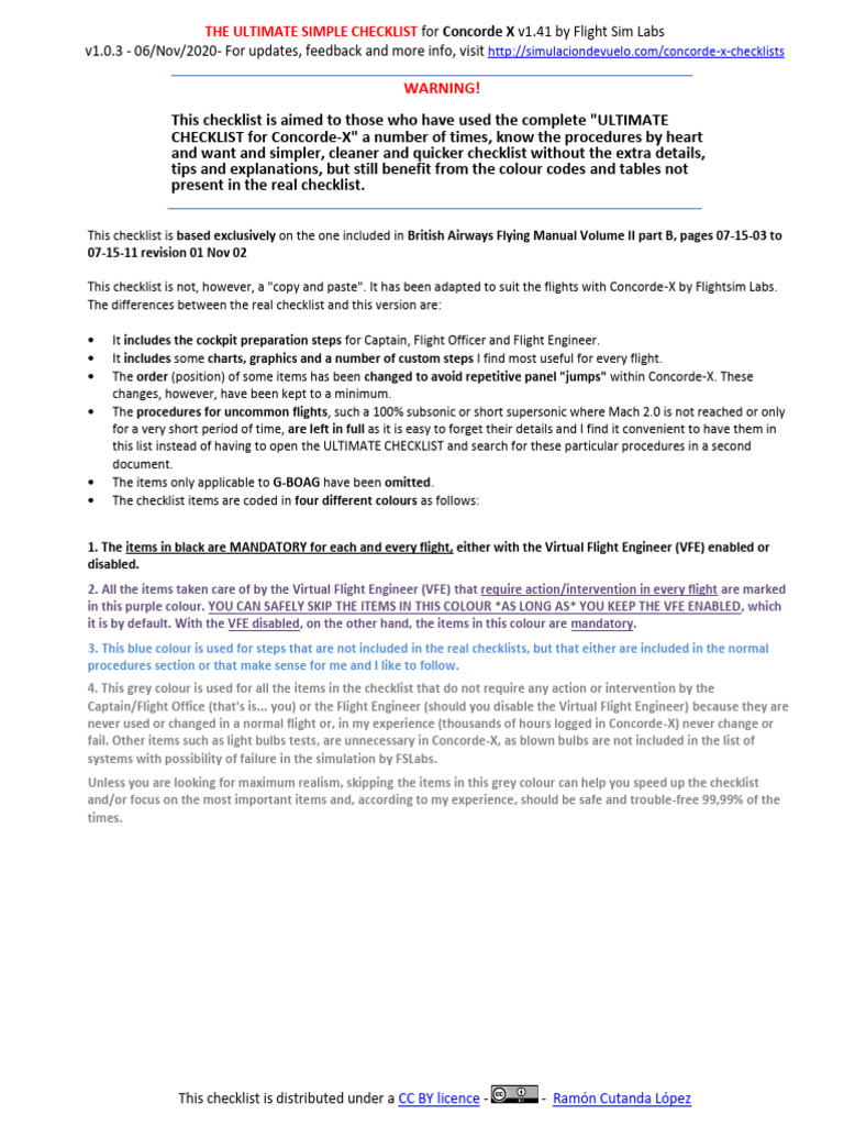Concorde X Ultimate Simple Checklist | PDF | Cockpit | Supersonic Speed