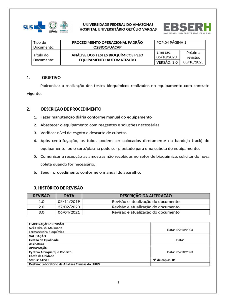 POP 4 - Análise Dos Testes Bioquimicos Pelo Equipamento Automatizado ...
