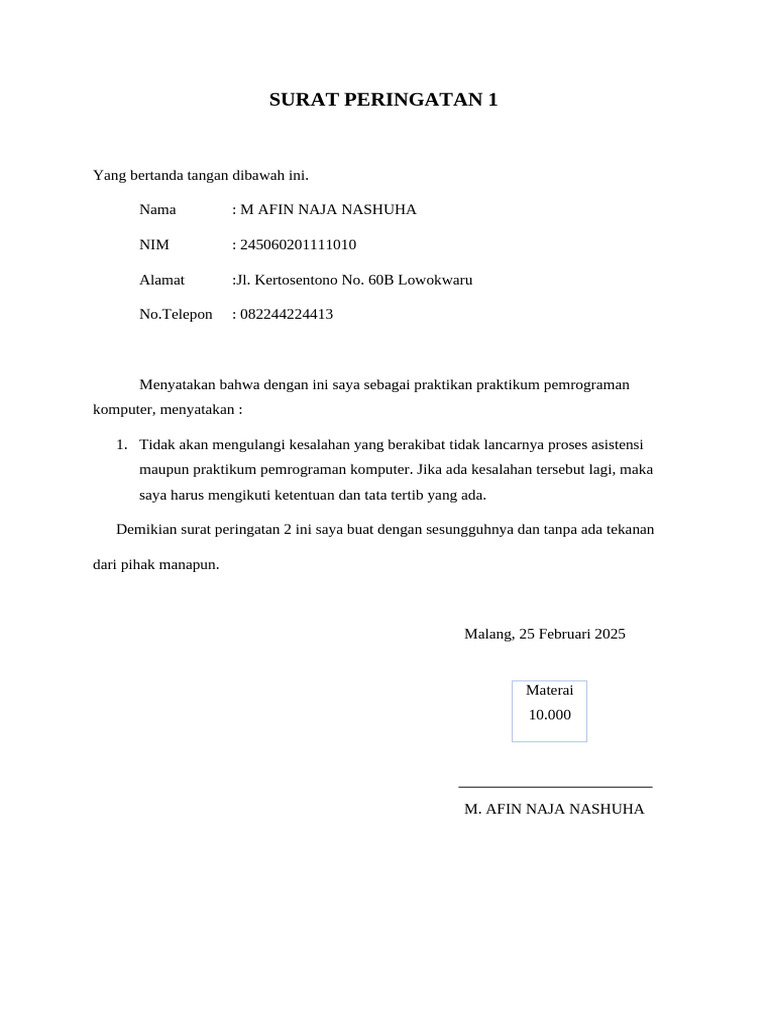 Format Surat Peringatan[1] | PDF