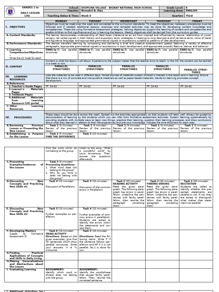 G8 DIAZ DLL - 3RD QRTR Week 6 | PDF | Learning | Cognitive Science