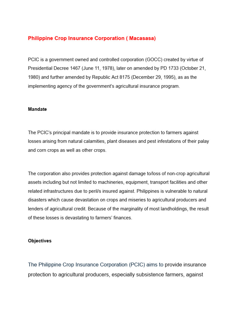 Philippine Crop Insurance Corporation., BFAR, PHilRice, Sugar ...