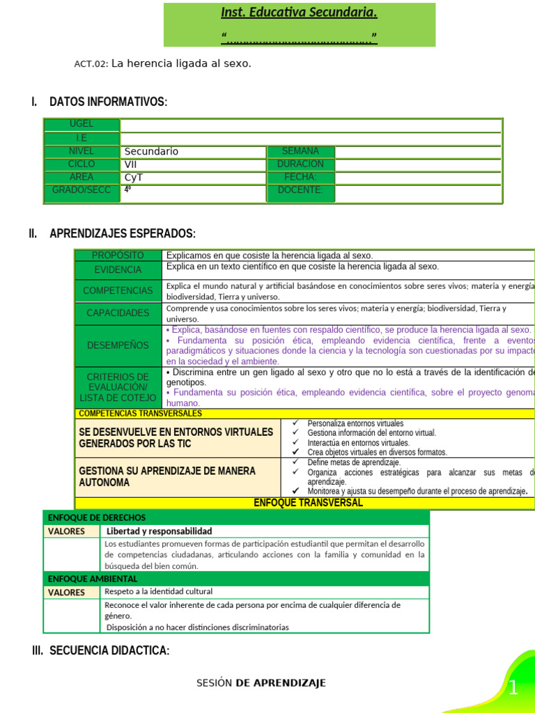 B-4º SES ACT 3-CYT-UND 6 | PDF | Aprendizaje | Herencia