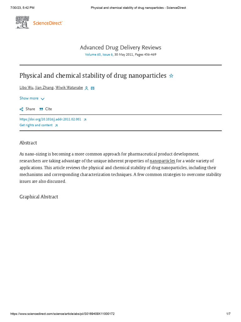 Physical and Chemical Stability of Drug Nanoparticles - ScienceDirect ...